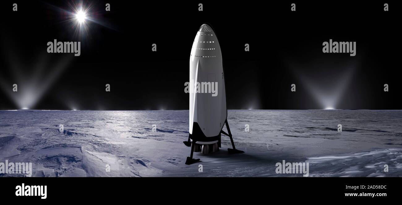 SpaceX's ITS spacecraft in outer solar system, illustration. The ...