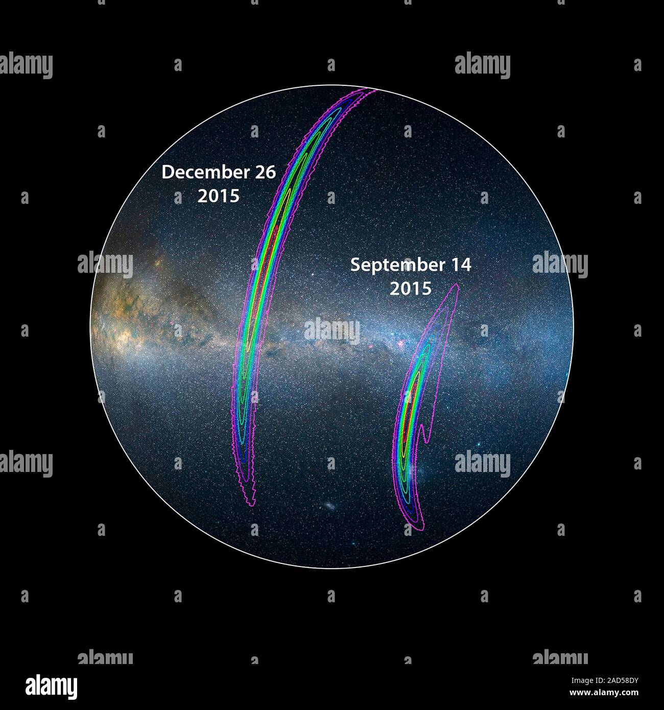 LIGO gravity wave detections. Map of the southern celestial hemisphere ...
