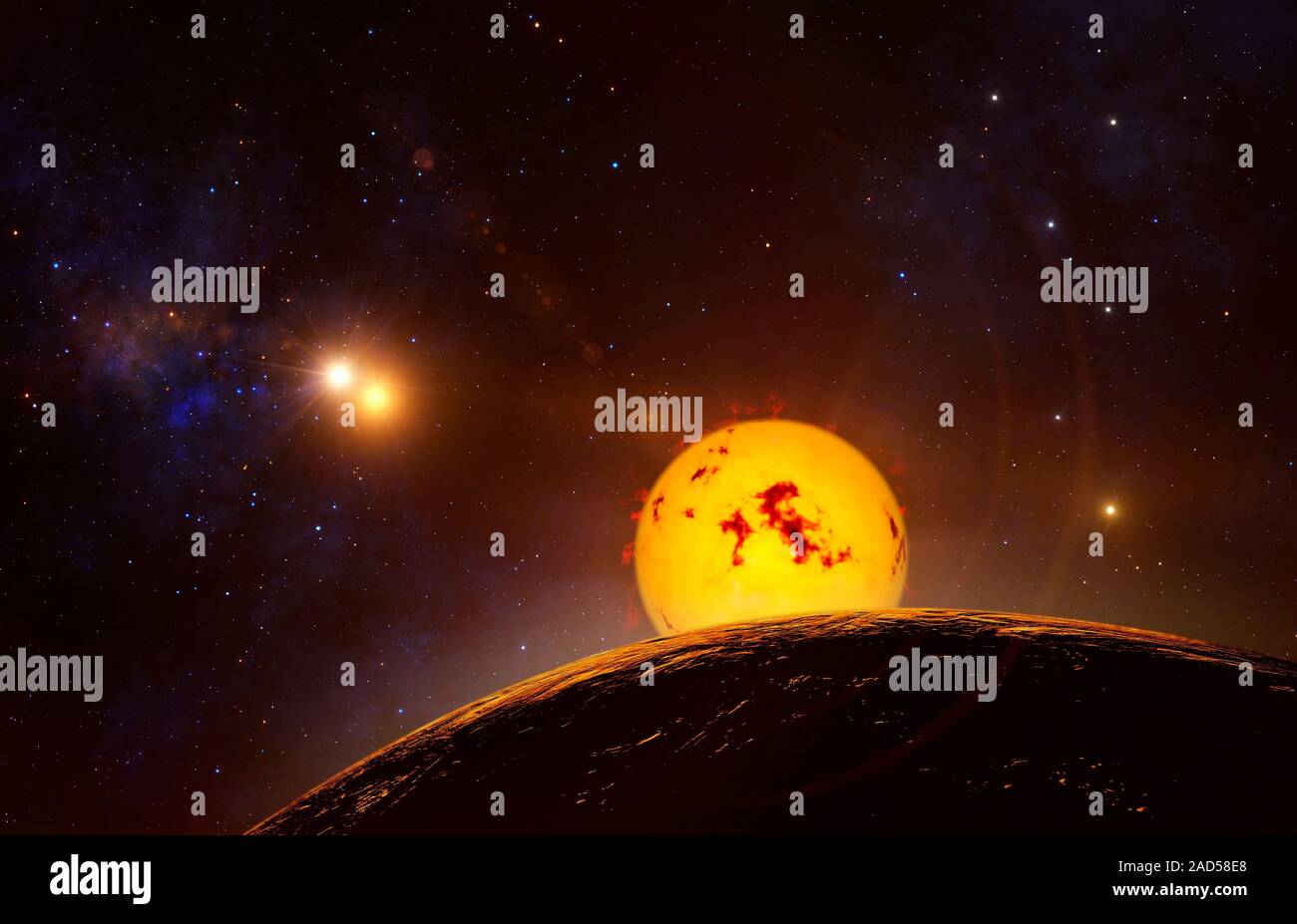 Proxima Centauri b exoplanet, illustration. Proxima Centauri (centre ...