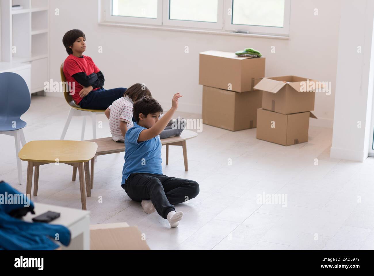 boys in a new modern home Stock Photo - Alamy