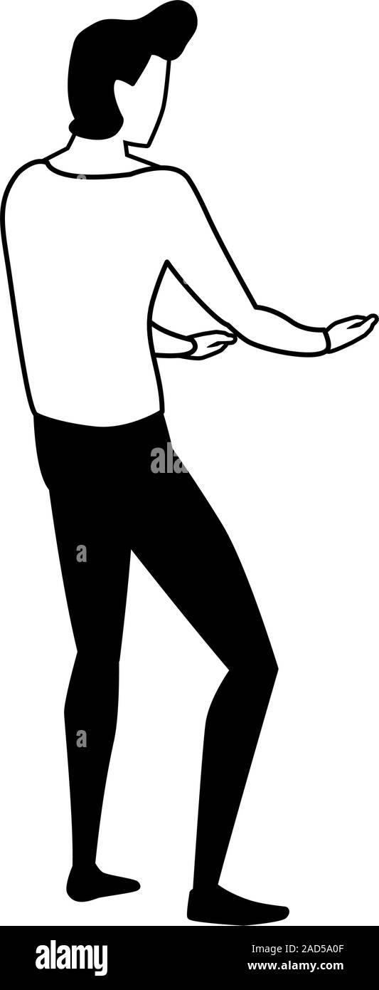 young man of back position on white background vector illustration ...