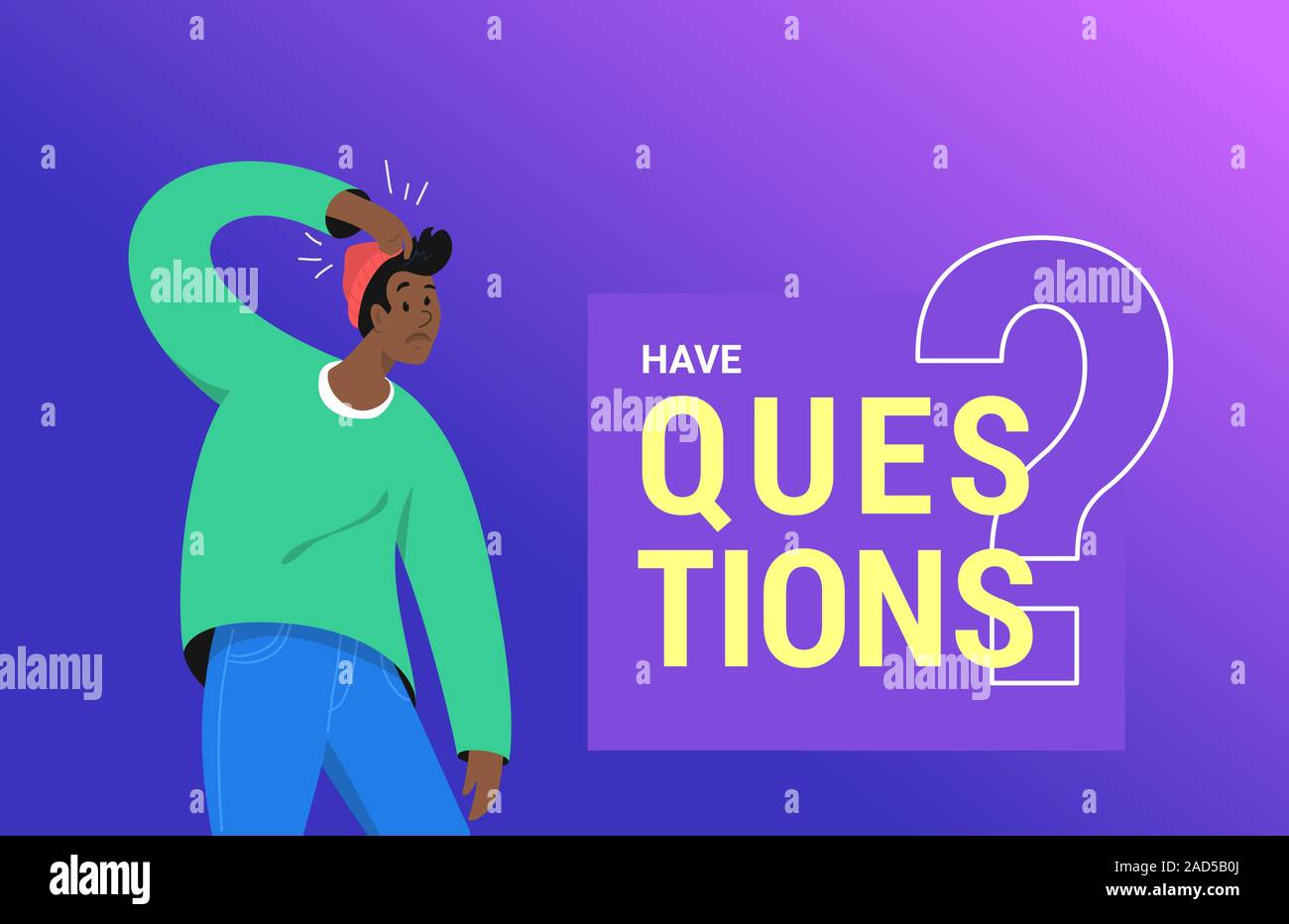 Confused african man need an answer and has some doubt. Vector ...