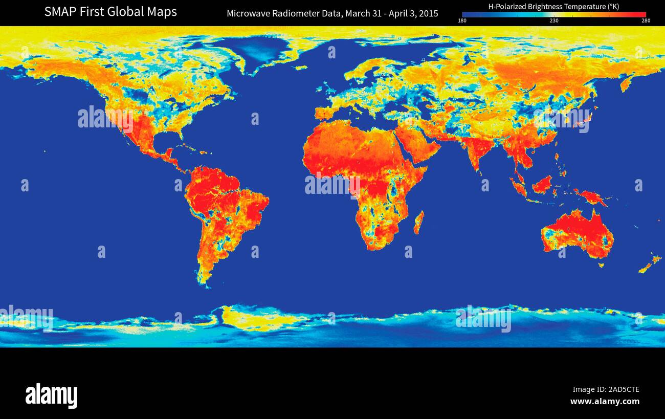Global soil moisture. Satellite map showing the global variation in ...