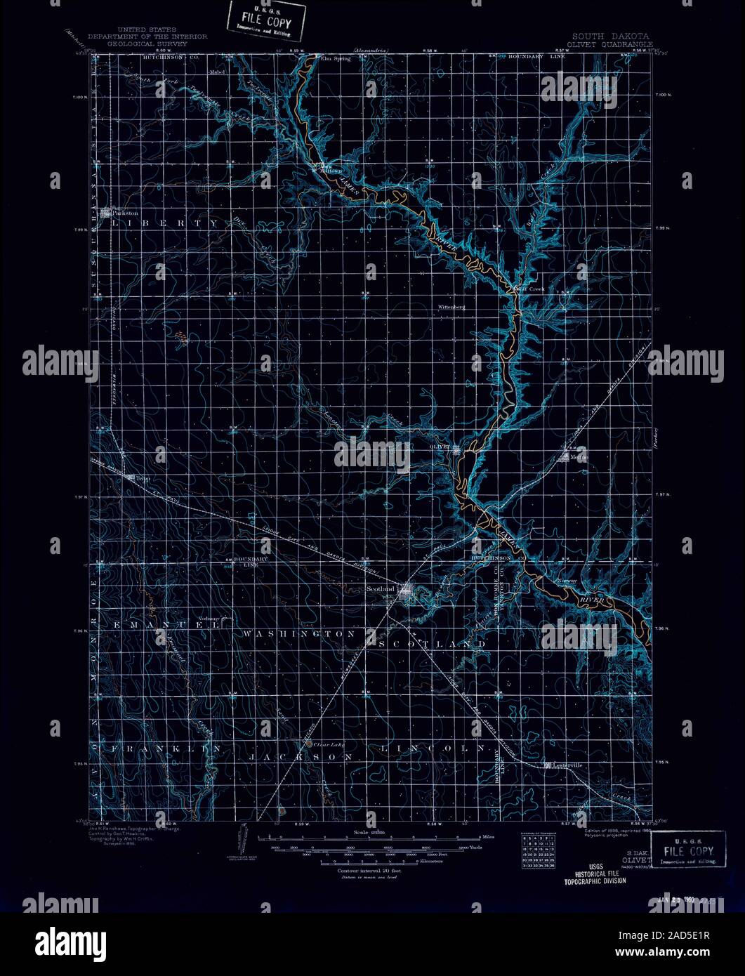USGS TOPO Map South Dakota SD Olivet 344812 1898 125000 Inverted ...