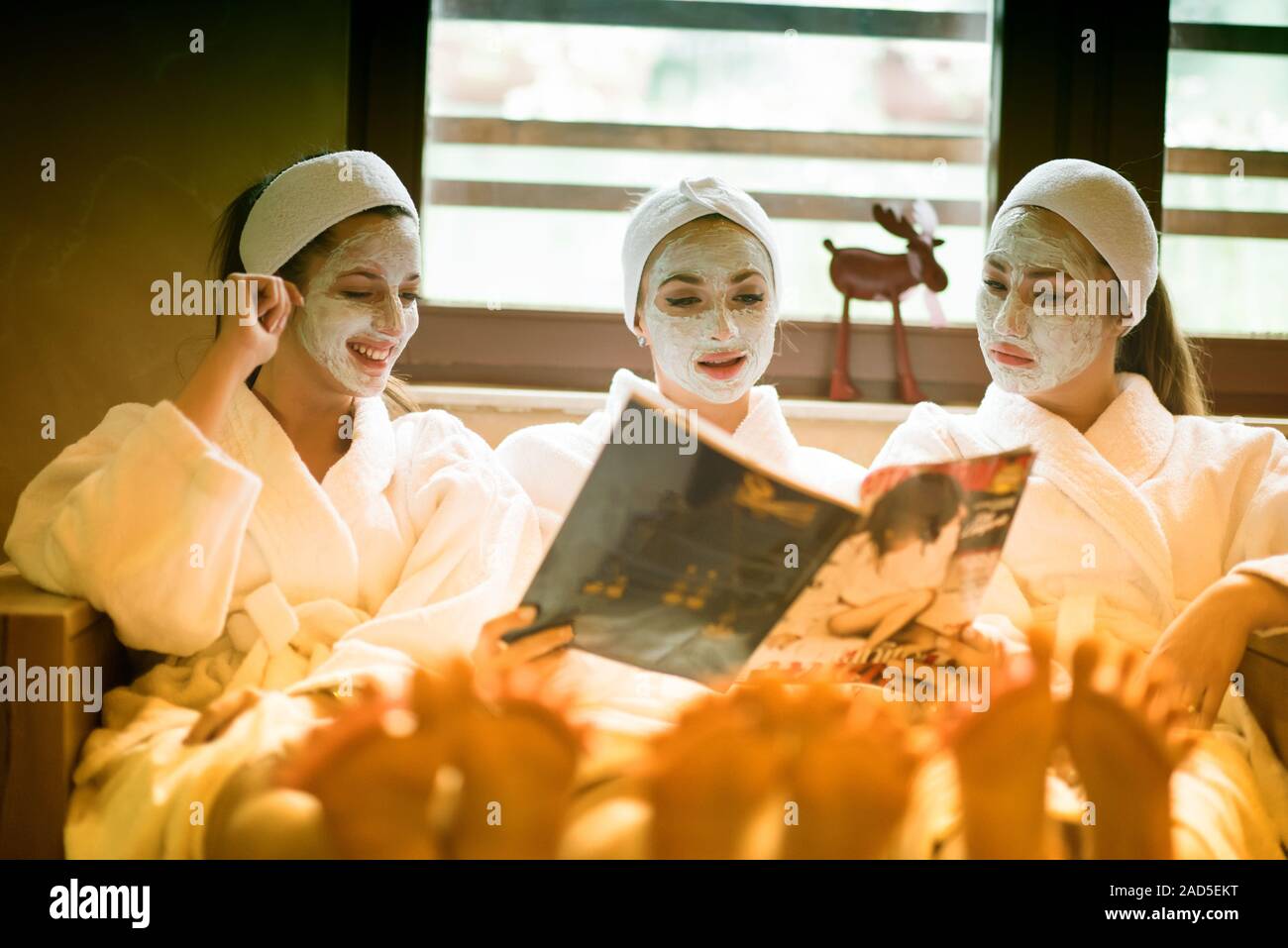 group of famale friends in spa Stock Photo - Alamy