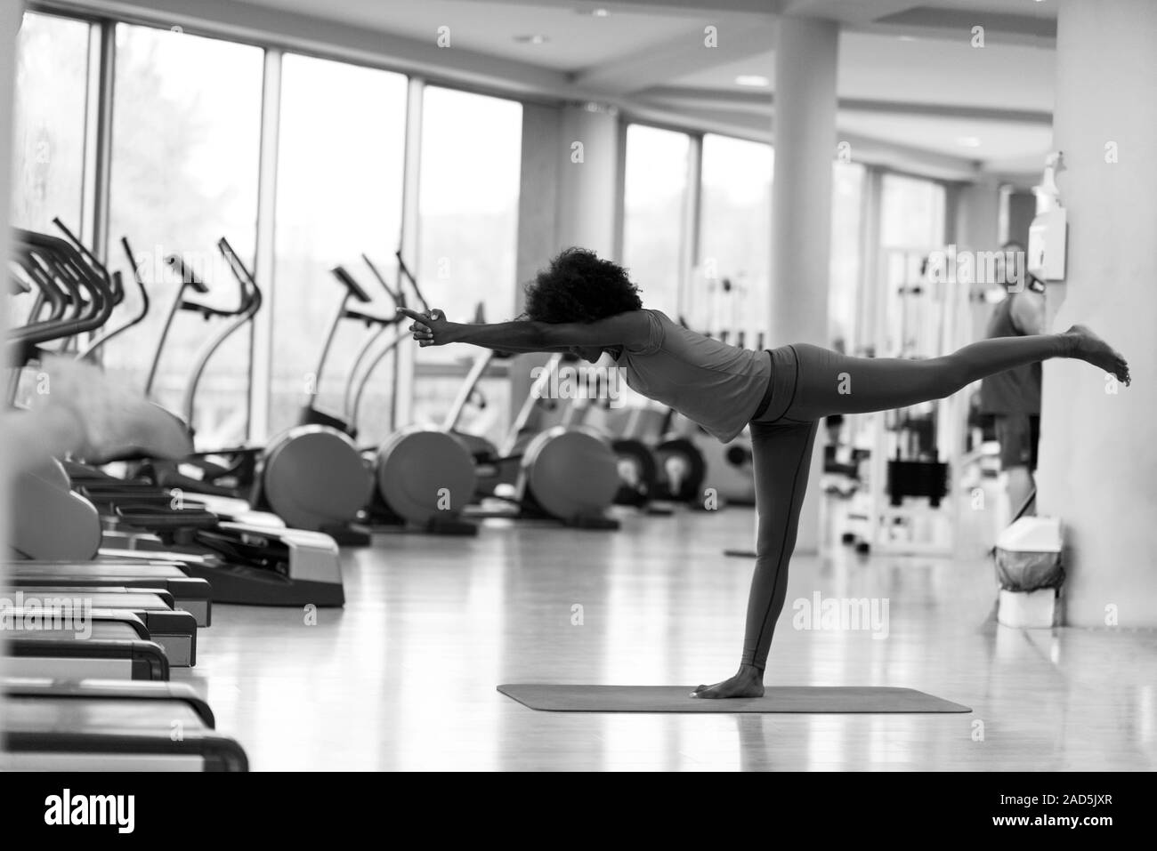 african american woman exercise yoga in gym Stock Photo - Alamy