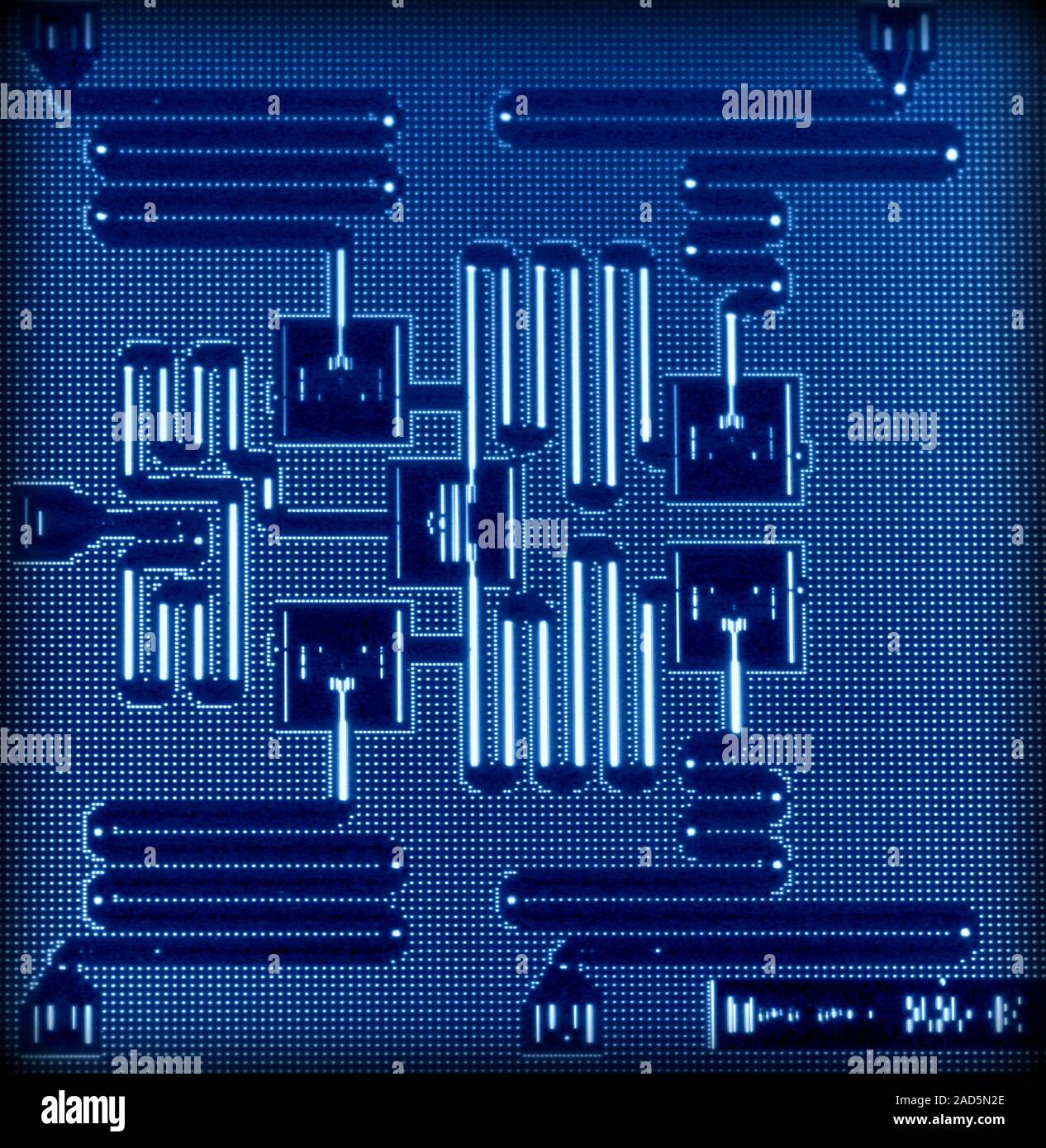 Quantum computing circuit design. Close-up of the circuit design and ...
