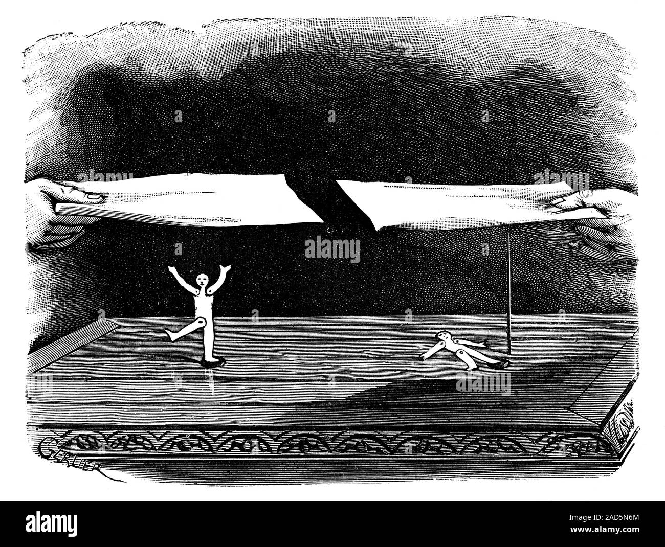 Lightning rod experiment. 19th-century illustration of an experiment ...