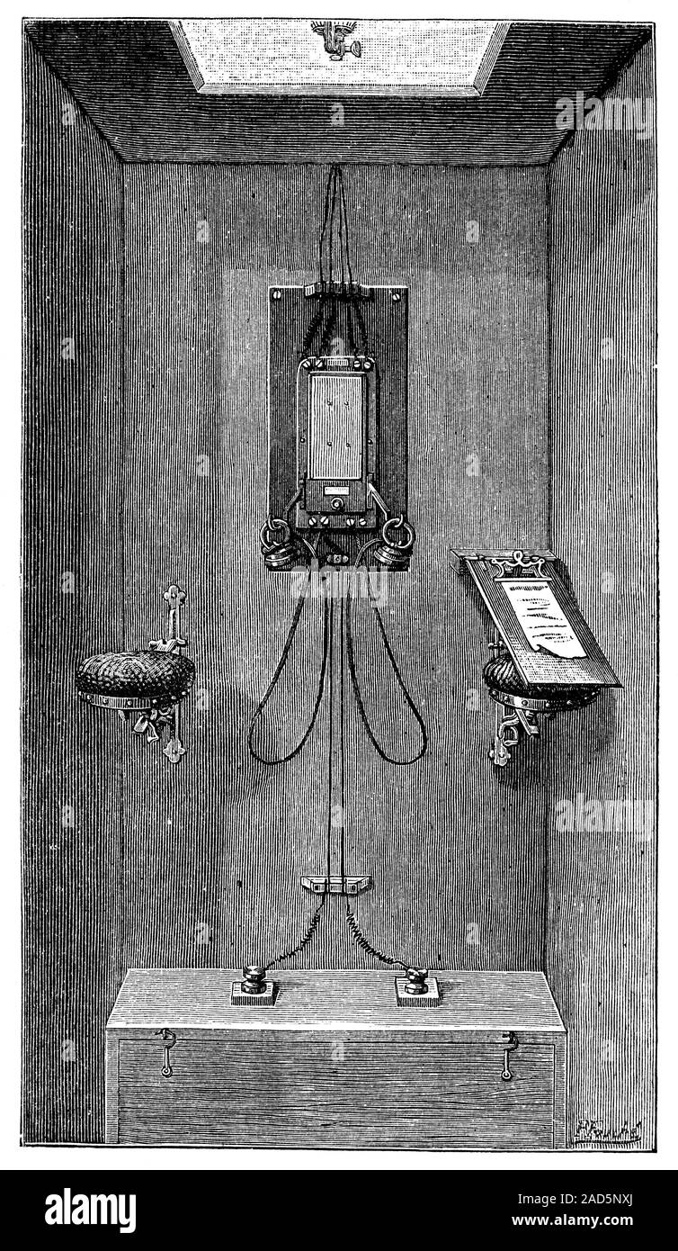 Arsonval telephone station. 19th-century illustration of the telephone ...