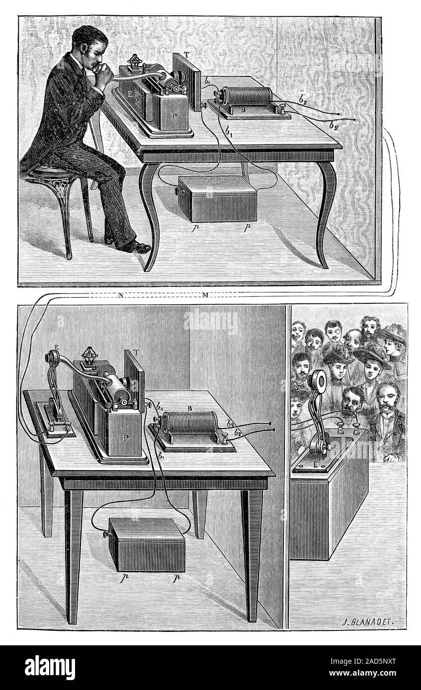 Edison's telephonography. 19th-century illustration of the ...