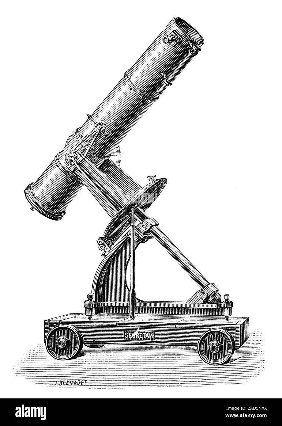 Foucault telescope. 19th-century illustration of the Foucault telescope ...