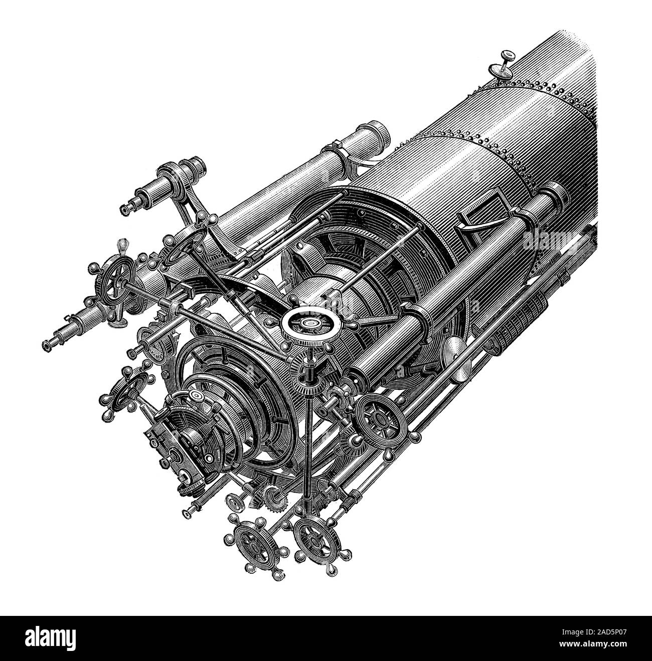 Lick Observatory telescope. 19th-century illustration of the eyepiece ...