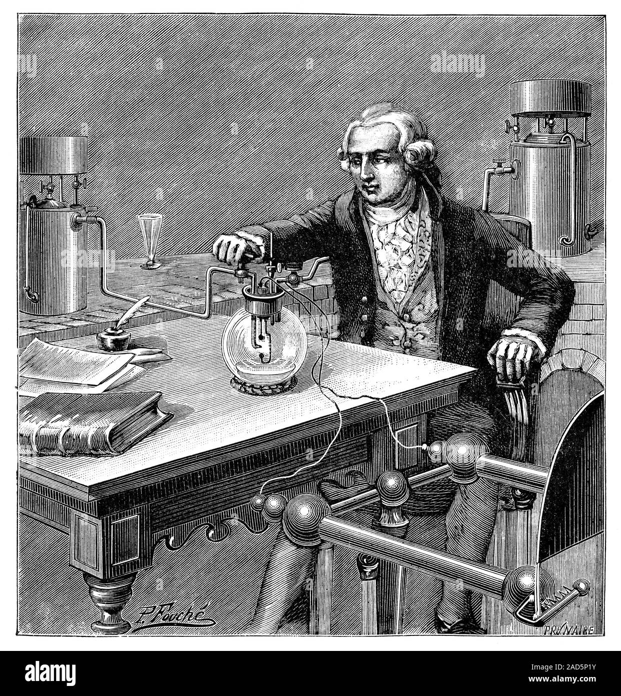 Lavoisier's water formation experiment. 19th-century illustration of ...