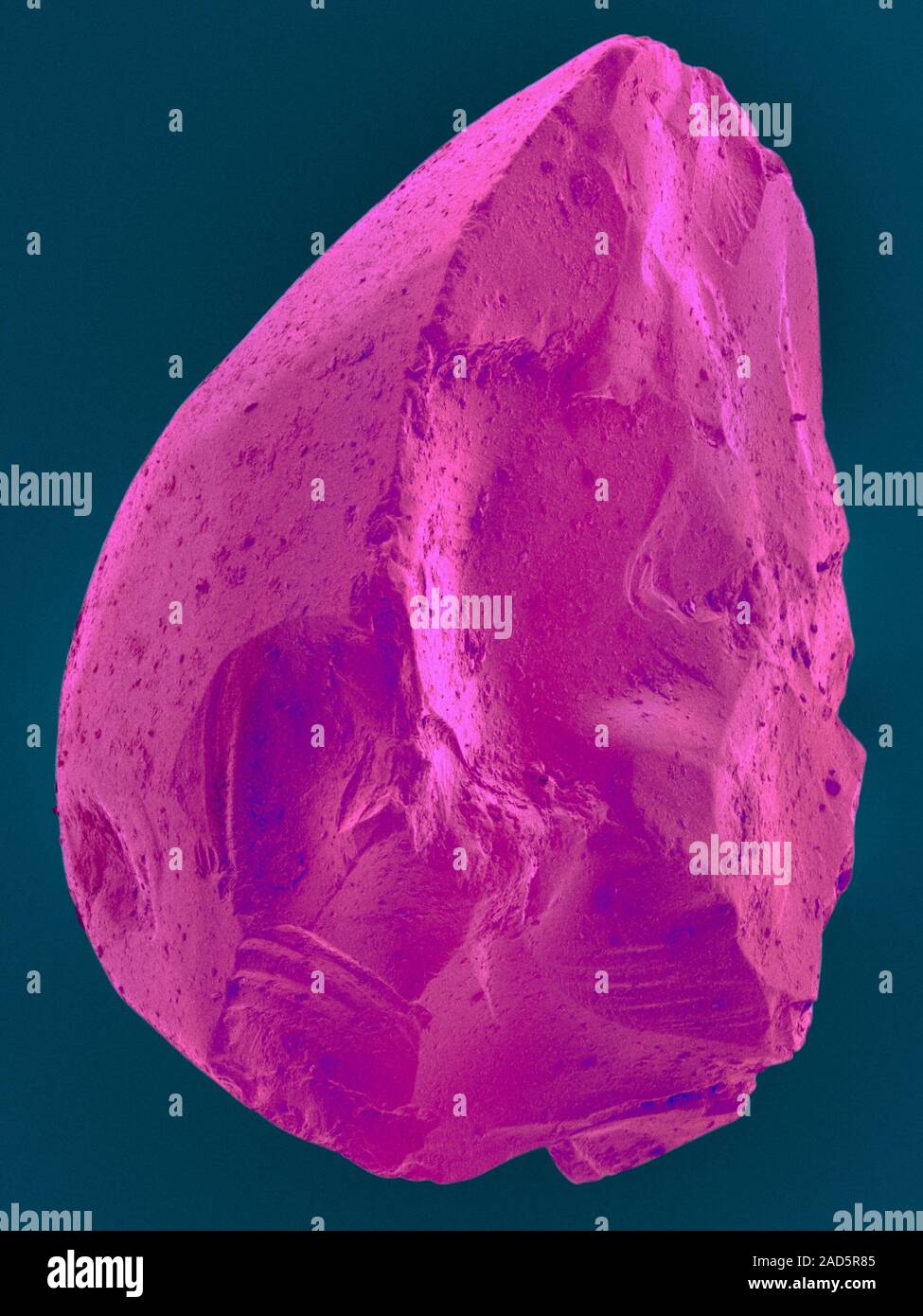 Coloured scanning electron micrograph (SEM) of an uncut sapphire ...
