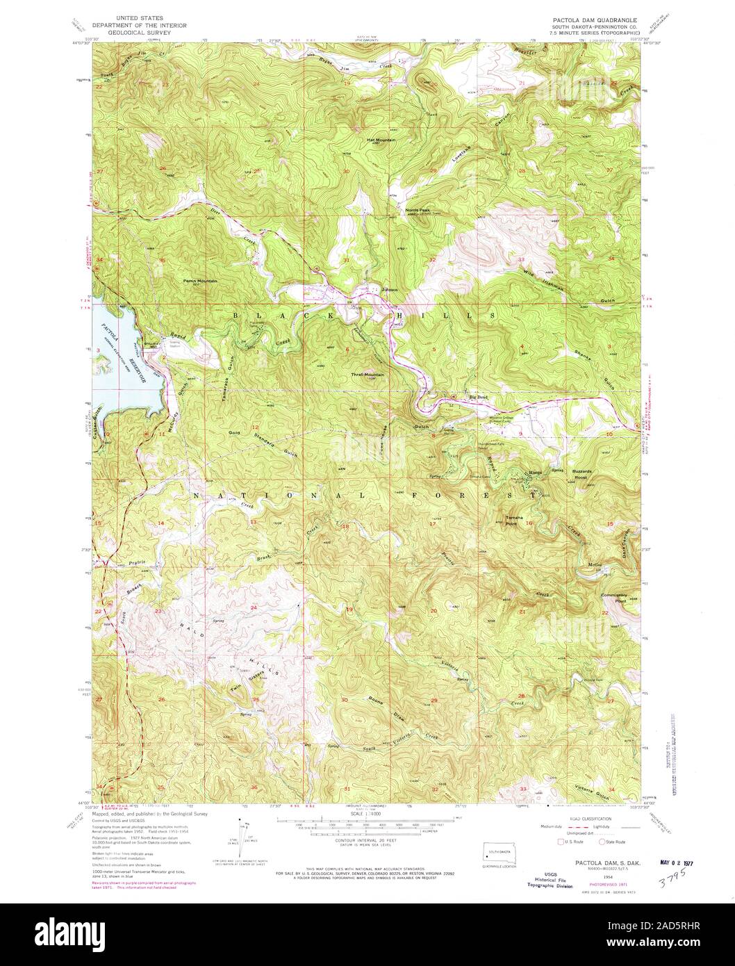USGS TOPO Map South Dakota SD Pactola Dam 343923 1954 24000 Restoration ...