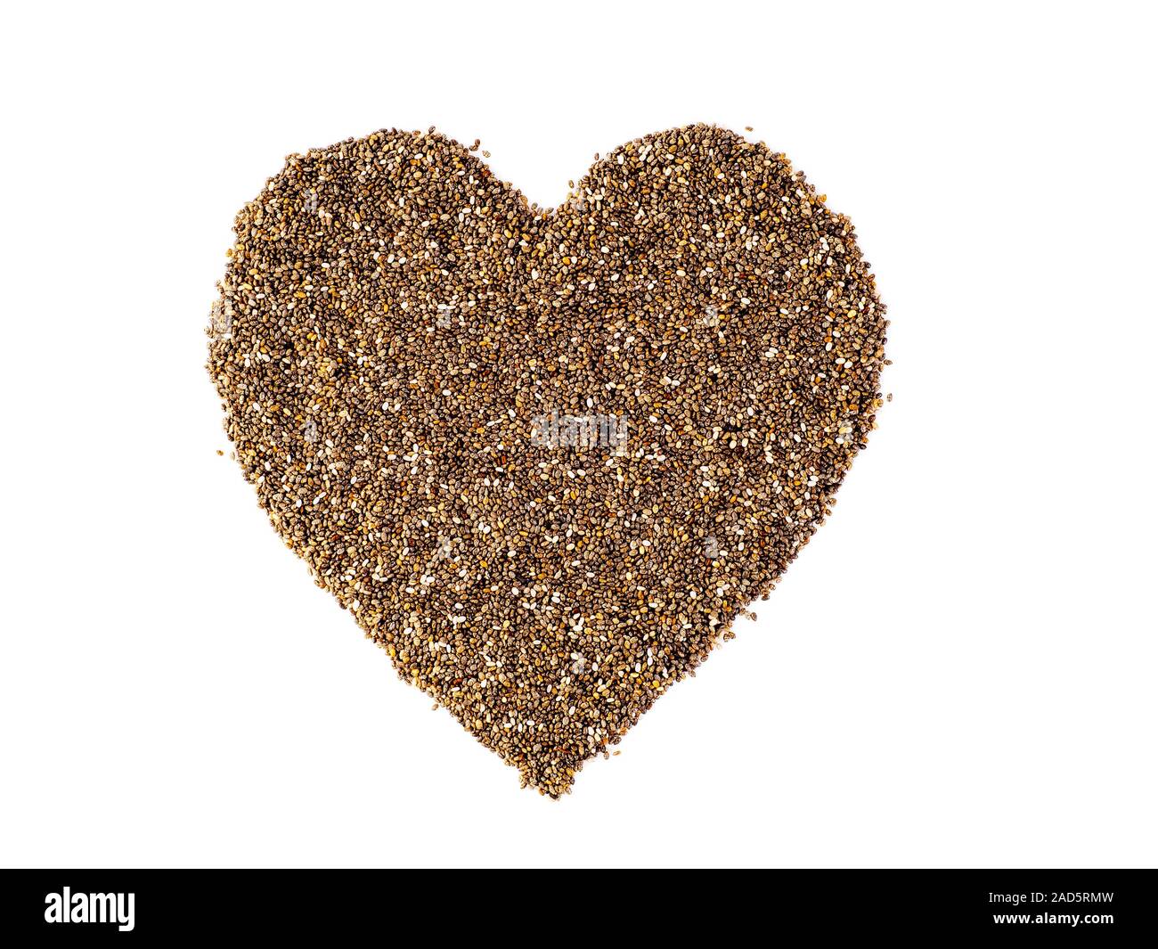 Chia seeds isolated on white background, heart shape, top view Stock ...