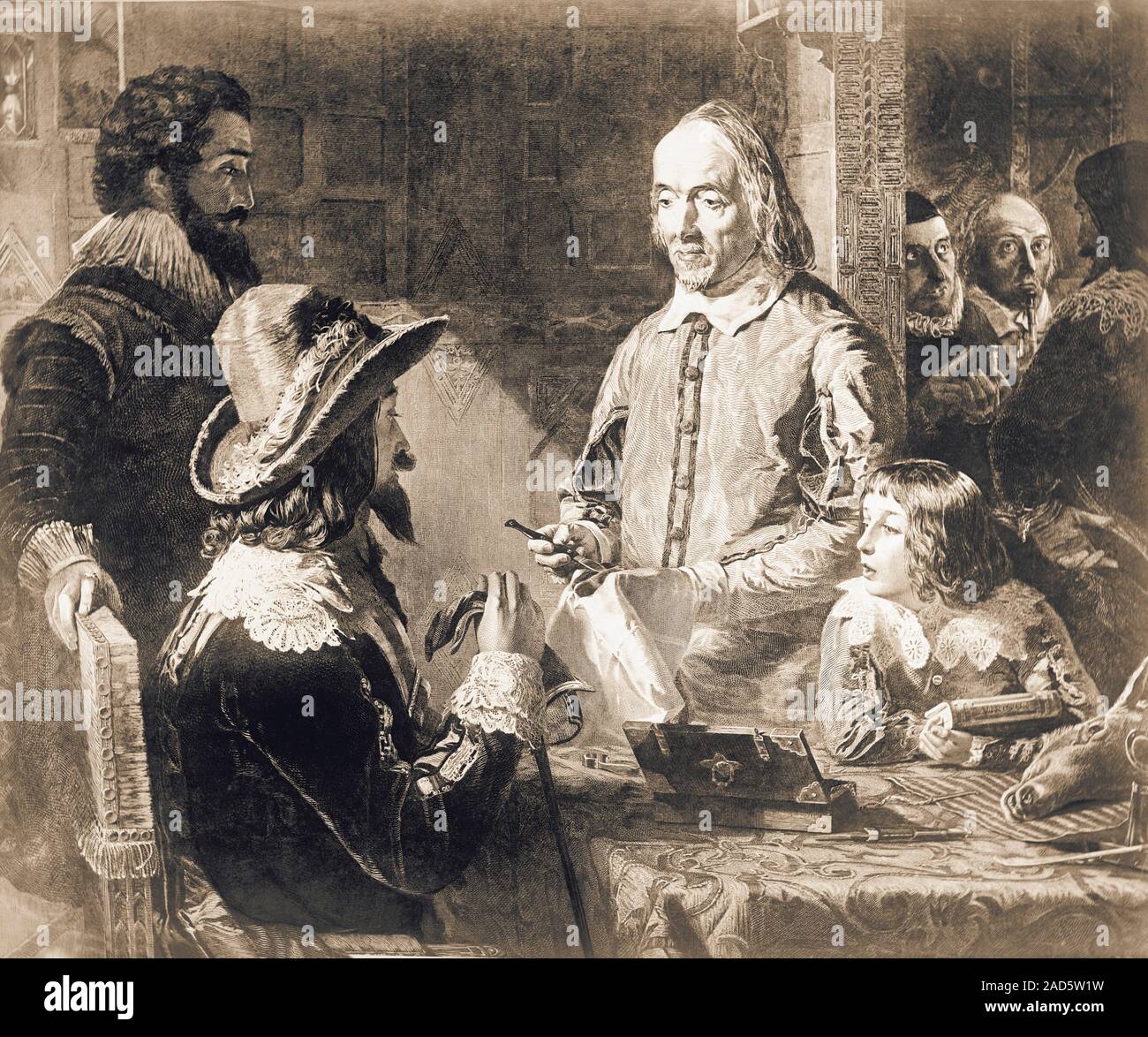 Harvey demonstrating heart anatomy to Charles I, 17th century ...