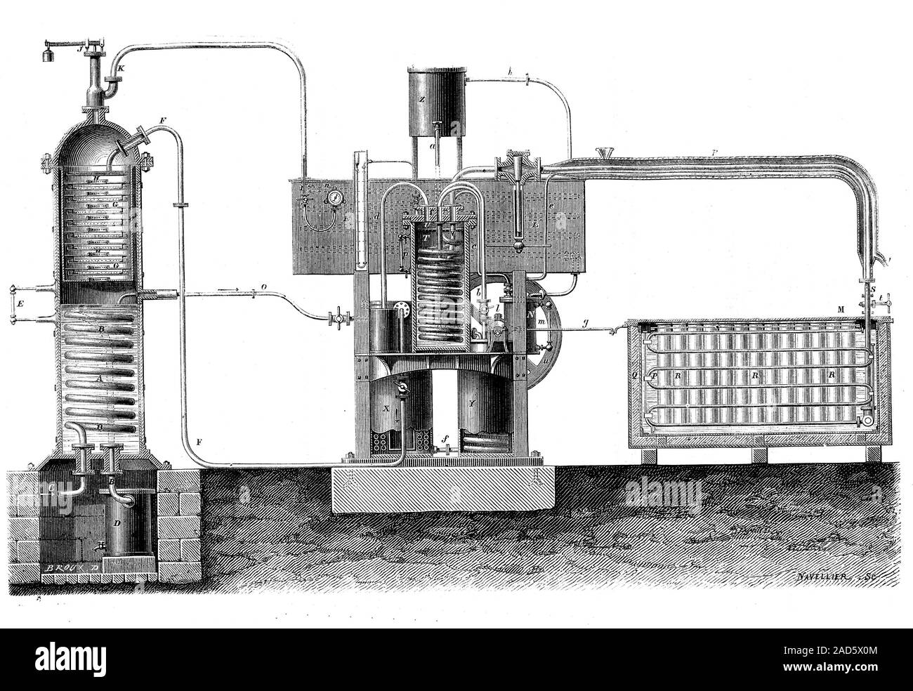 19th Century ice-making machine. 1880 illustration of an ice-making ...
