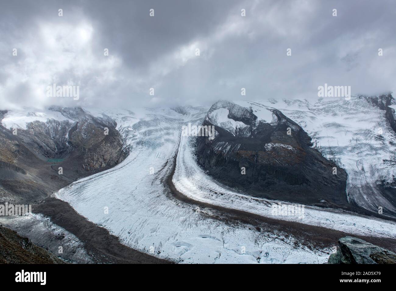 Gorner glacier. Aerial view over the surface of the Gorner glacier ...