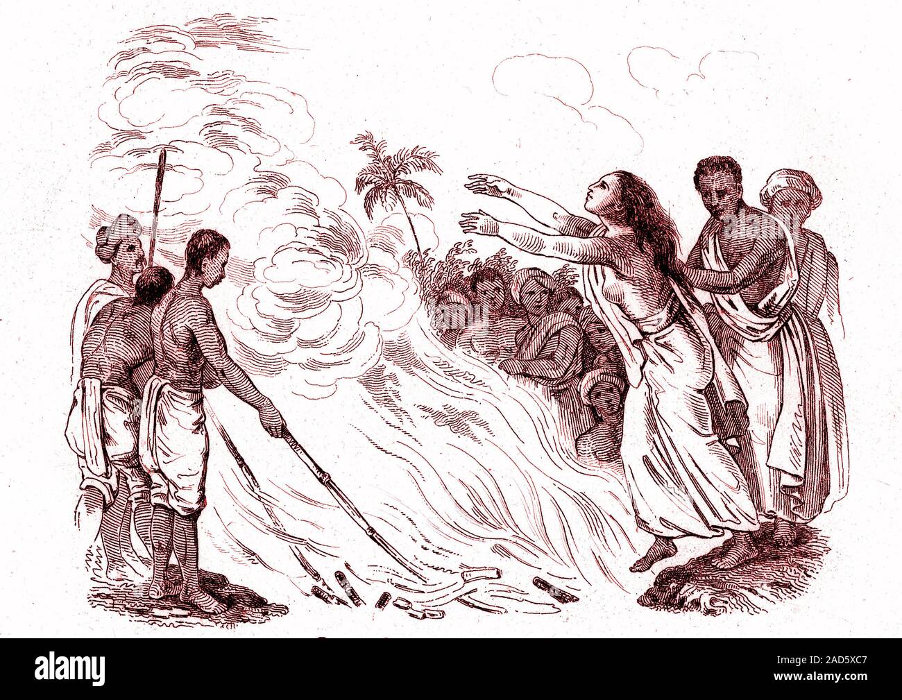 Hindu widow-burning. 1884 illustration of a widow about to be burned ...