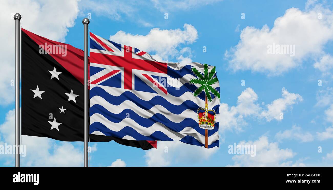 Papua New Guinea and British Indian Ocean Territory flag waving in the ...