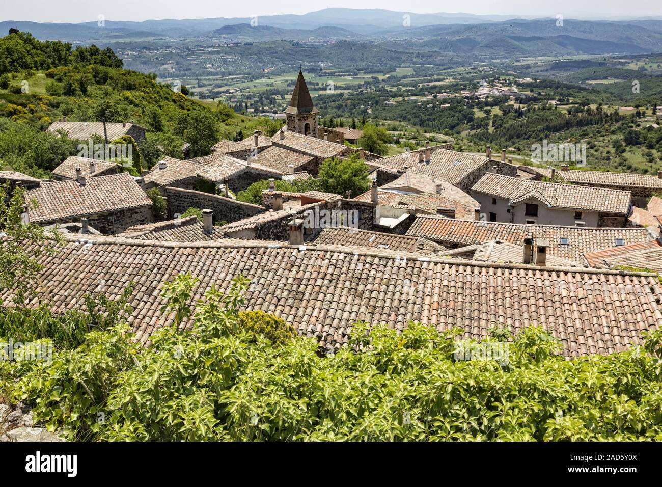 The picturesque village of Mirabel in the Ardeche, southern France ...