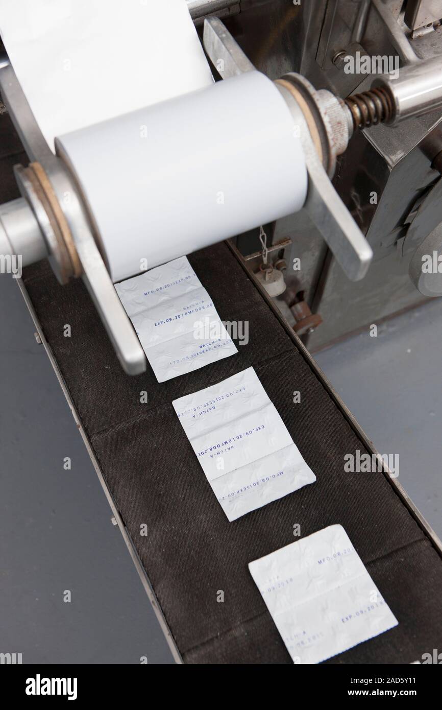 Water disinfectant tablets production. Packets of tablets of the water ...