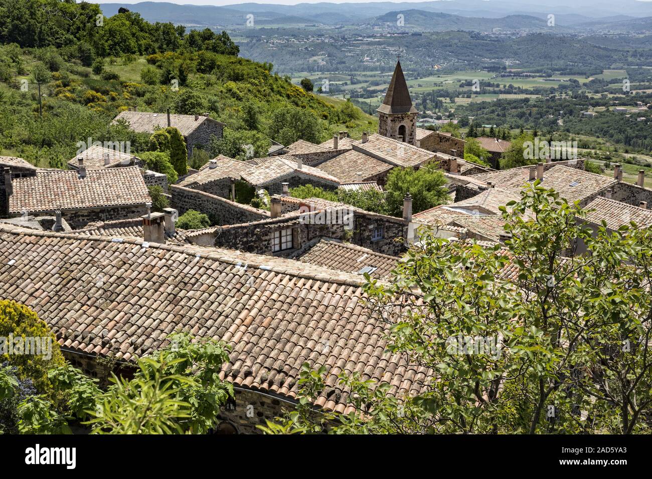 The picturesque village of Mirabel in the Ardeche, southern France ...