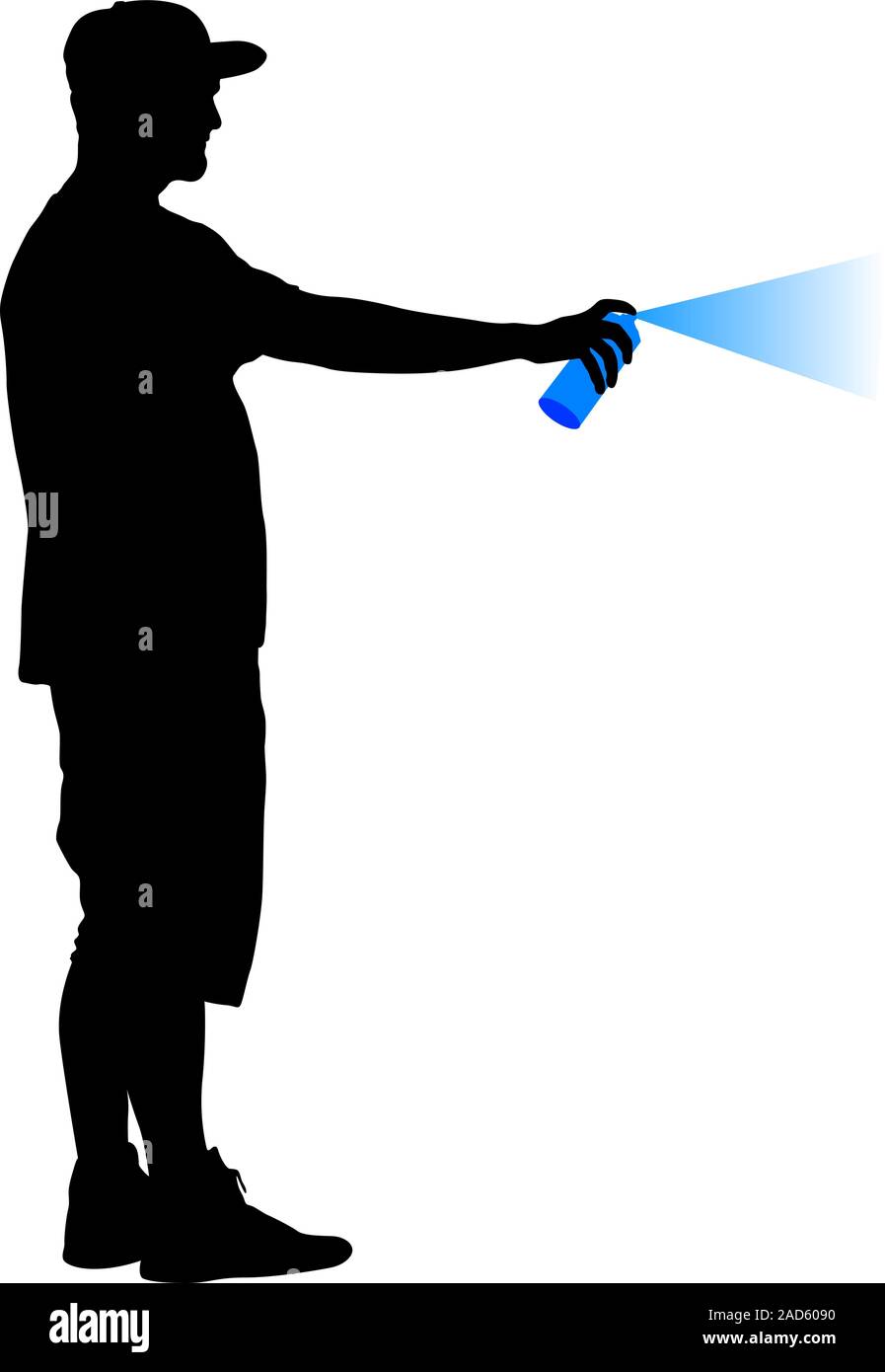Silhouette man holding a spray on a white background. Vector ...