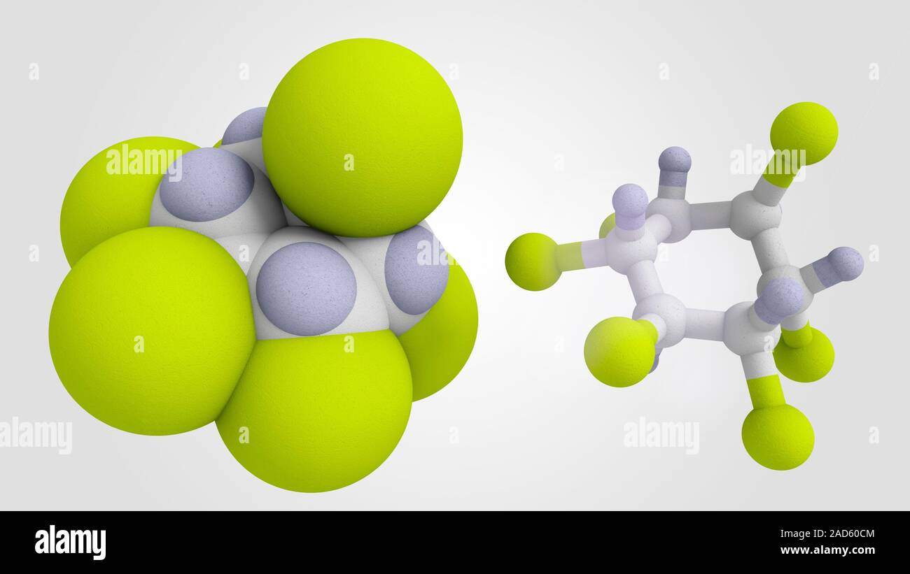 Lindane molecules, computed-generated space-filling model (left) and ...