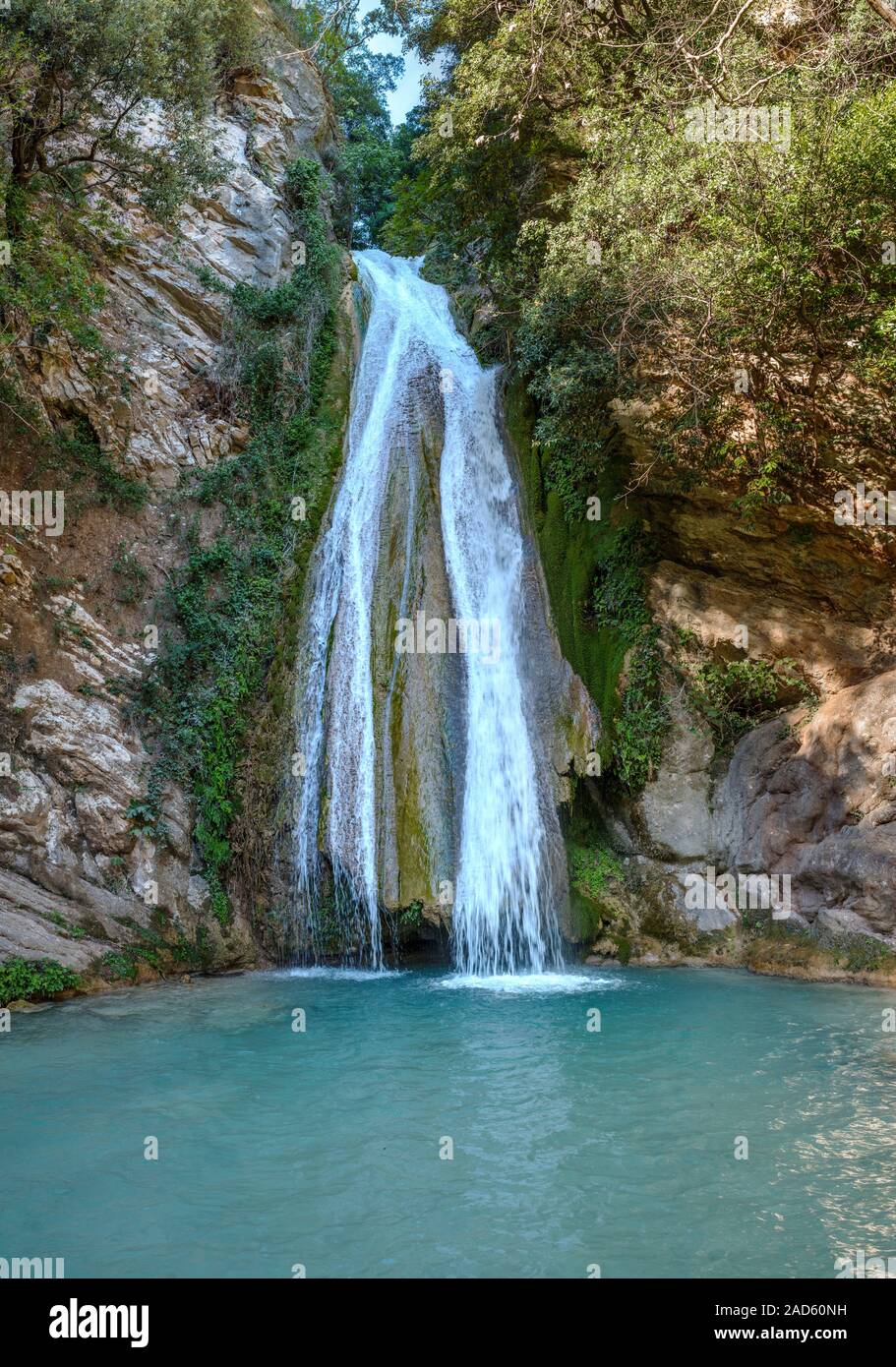 Neda river falls, western Peloponnese. The Neda flows into the Gulf of ...
