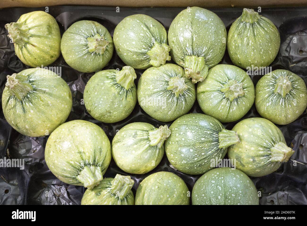 Round courgettes on a market in France Stock Photo - Alamy