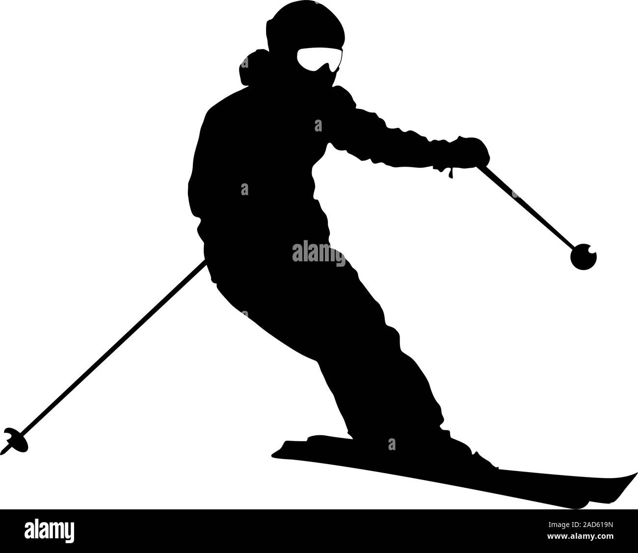 Mountain skier speeding down slope. Vector sport silhouette Stock ...
