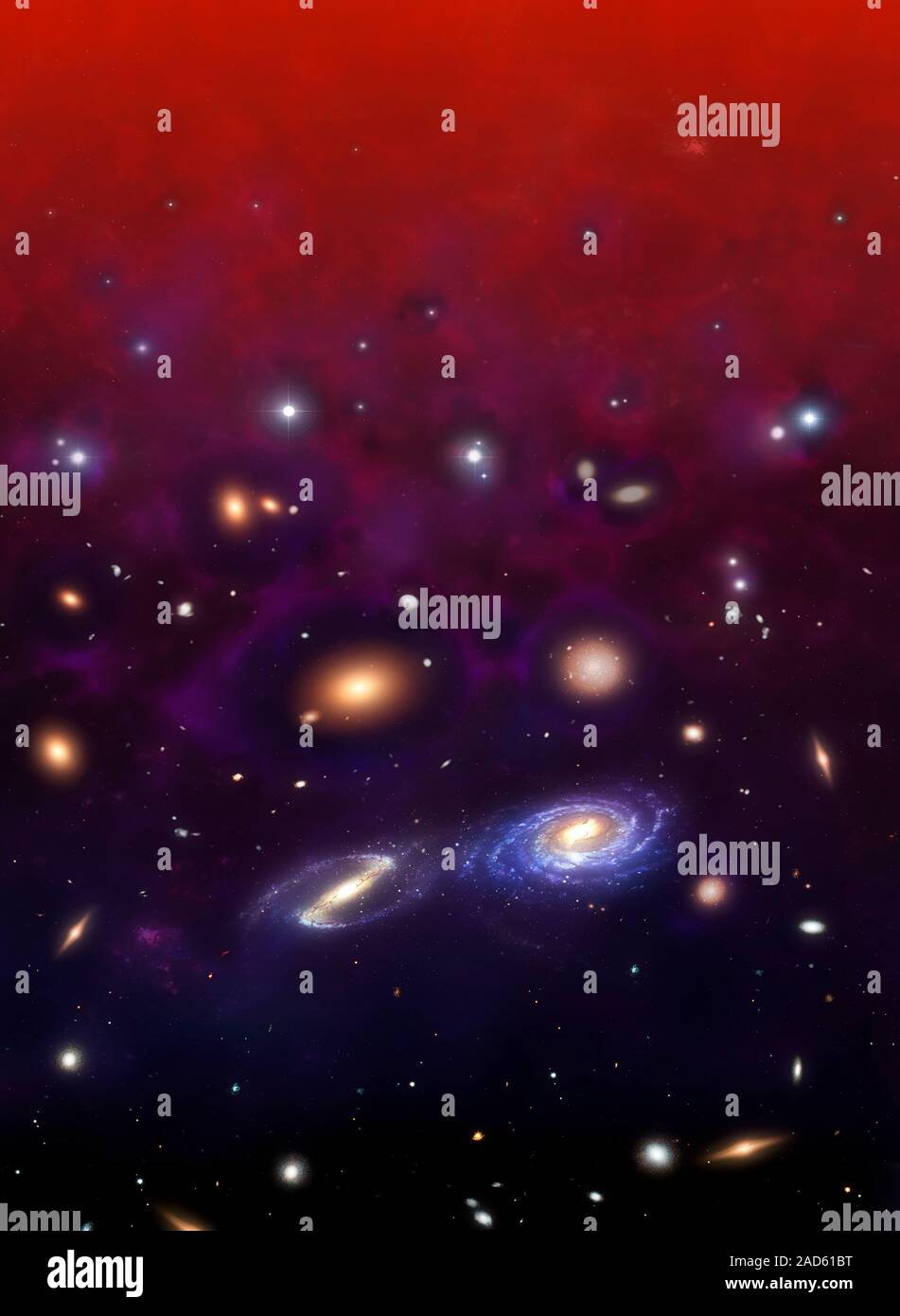 Illustration showing the reionization of the Universe. Following the ...