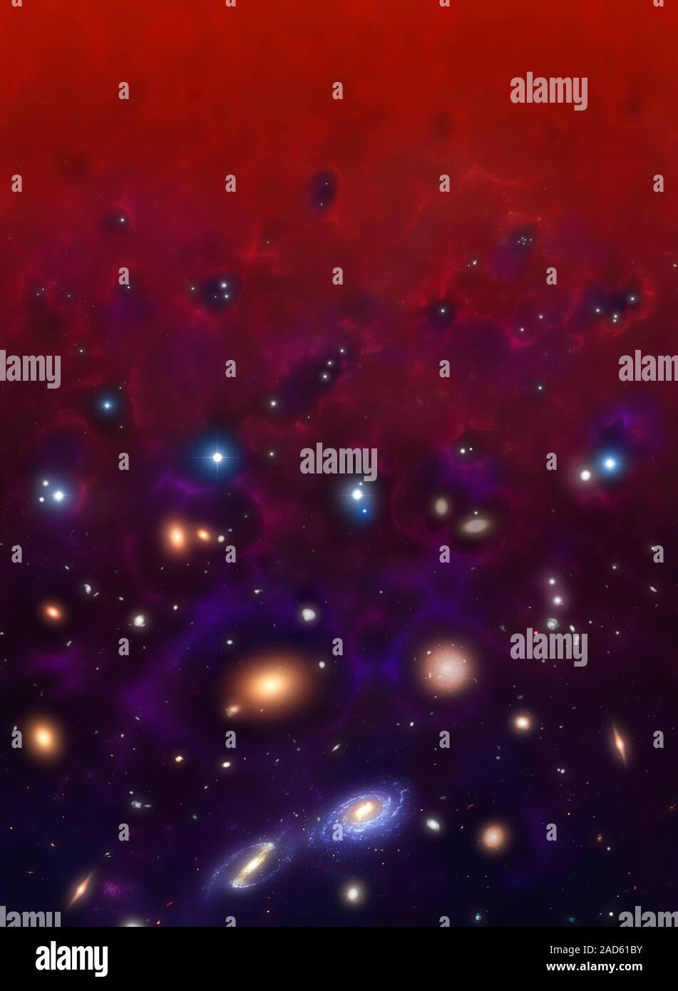 Illustration showing the reionization of the Universe. Following the ...