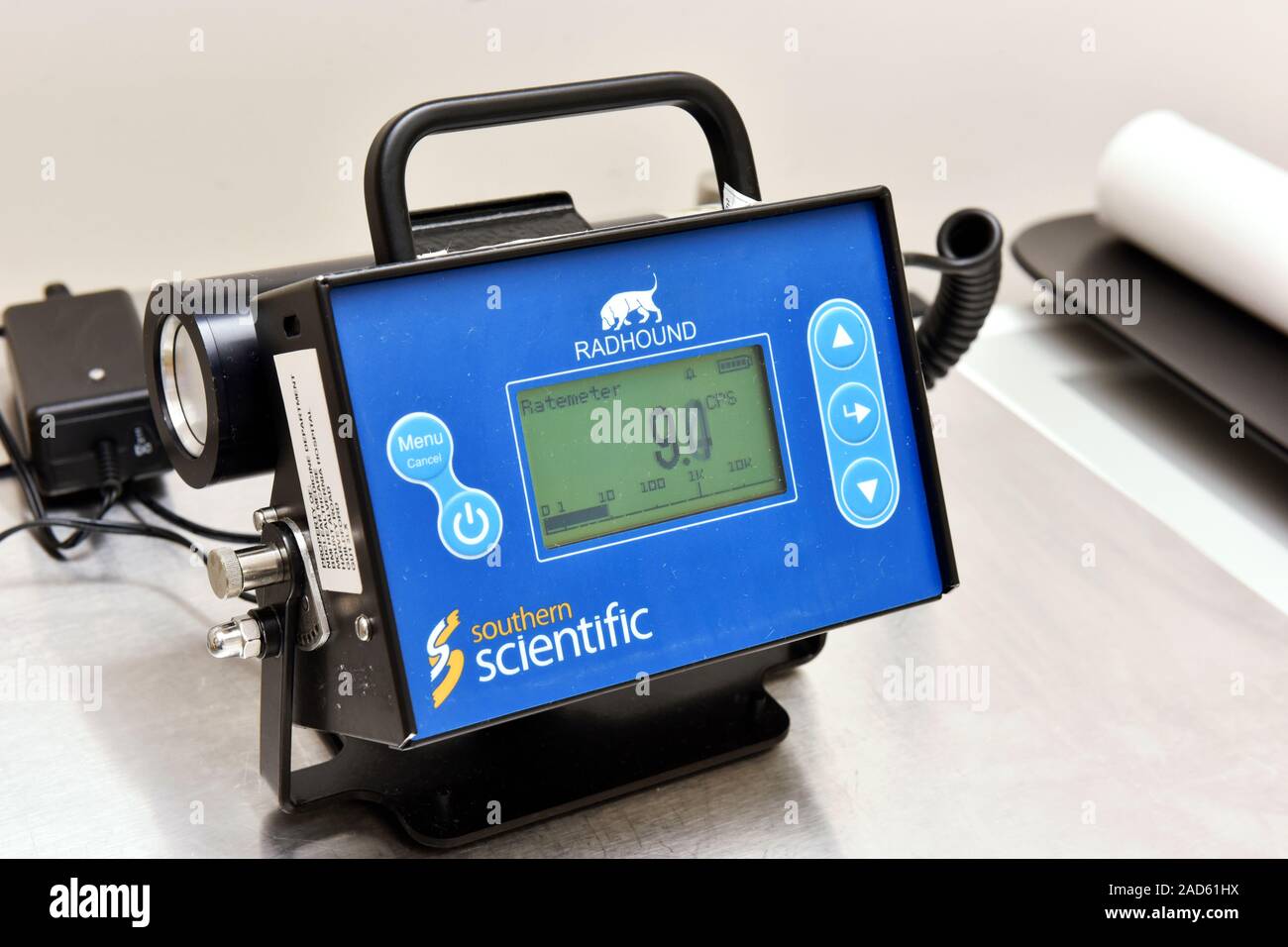 Hospital radiation monitor. This monitor is used in the nuclear ...