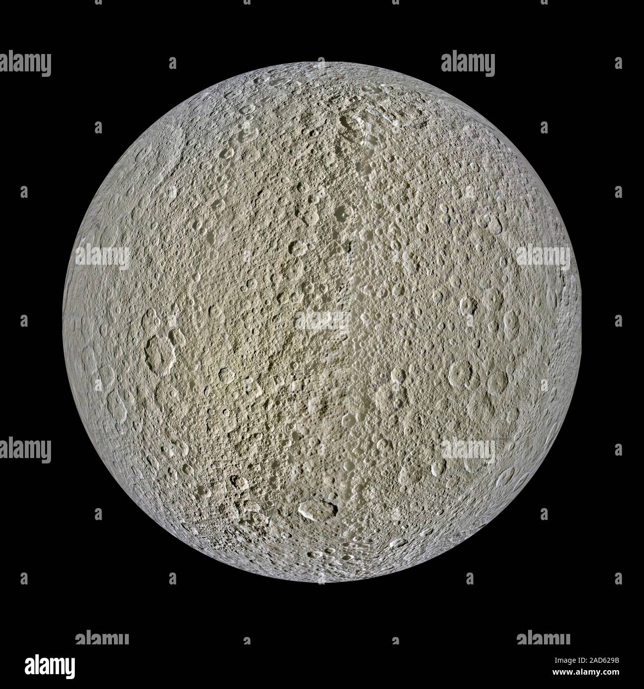 Cassini spacecraft image of Saturn's moon Rhea. Rhea is Saturns second ...