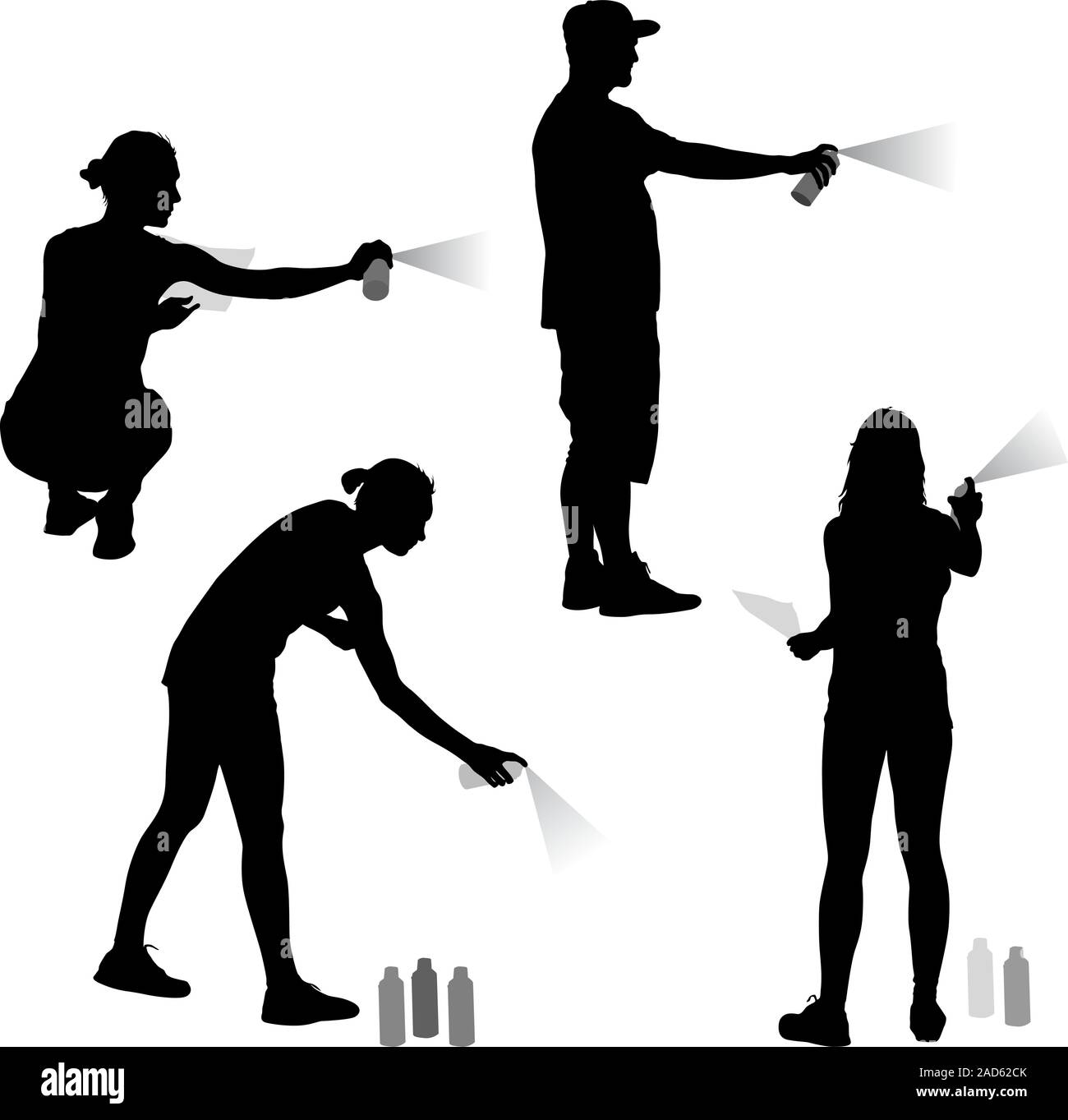 Set silhouette man and woman holding a spray on a white background ...