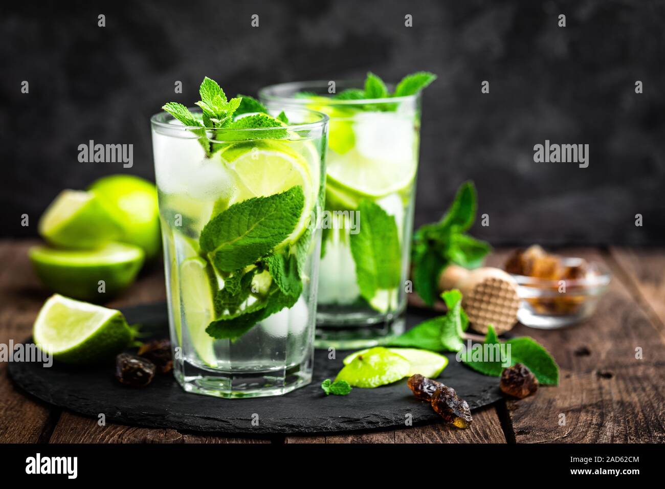 Refreshing mint cocktail mojito with rum and lime, cold drink or ...
