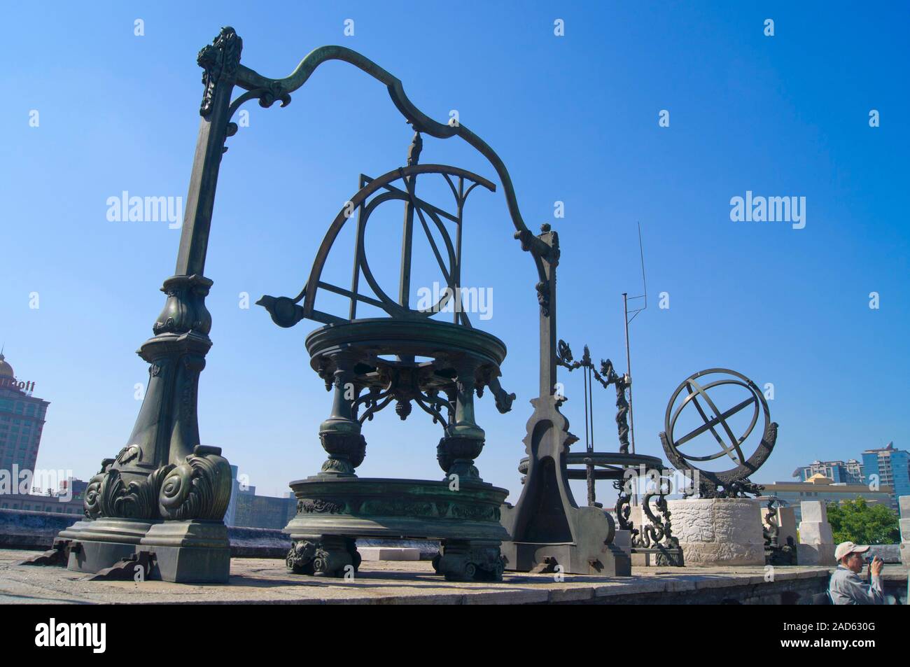 A display of historical Chinese astronomical instruments on the roof of ...