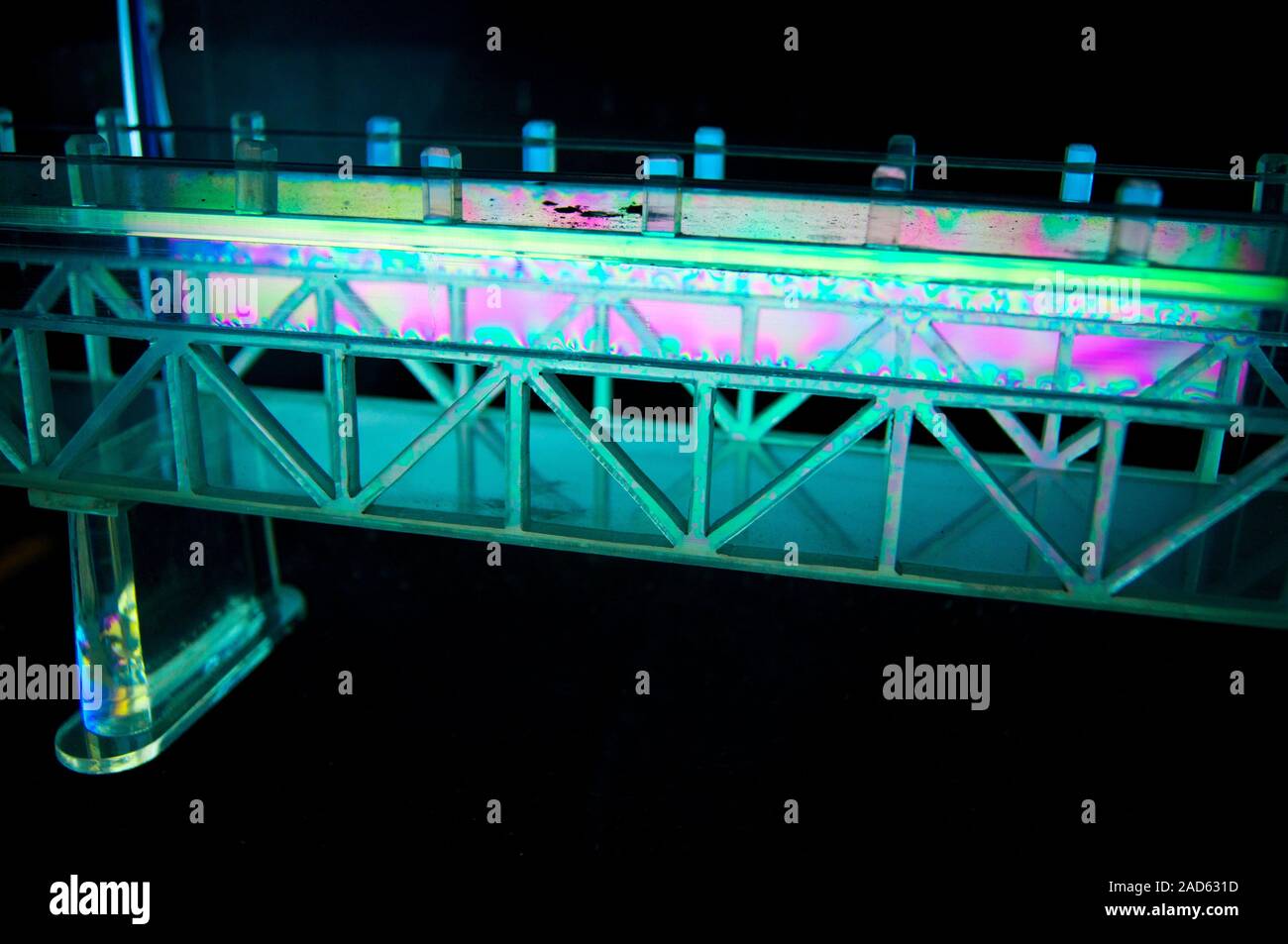 A Perspex model of a bridge showing patterns of mechanical stress made ...