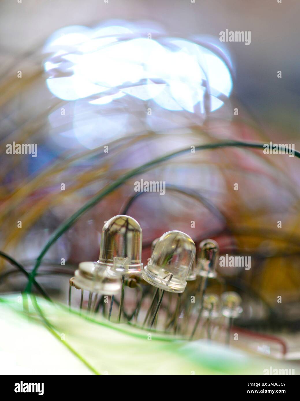 LEDs, electronic components and wires. LEDs (light emitting diodes) are ...