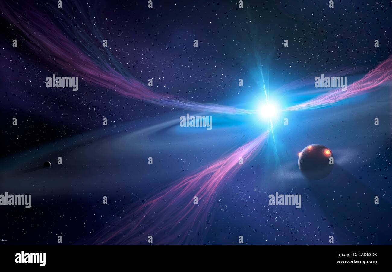Stellar system formation. Illustration of radiation and strong stellar ...