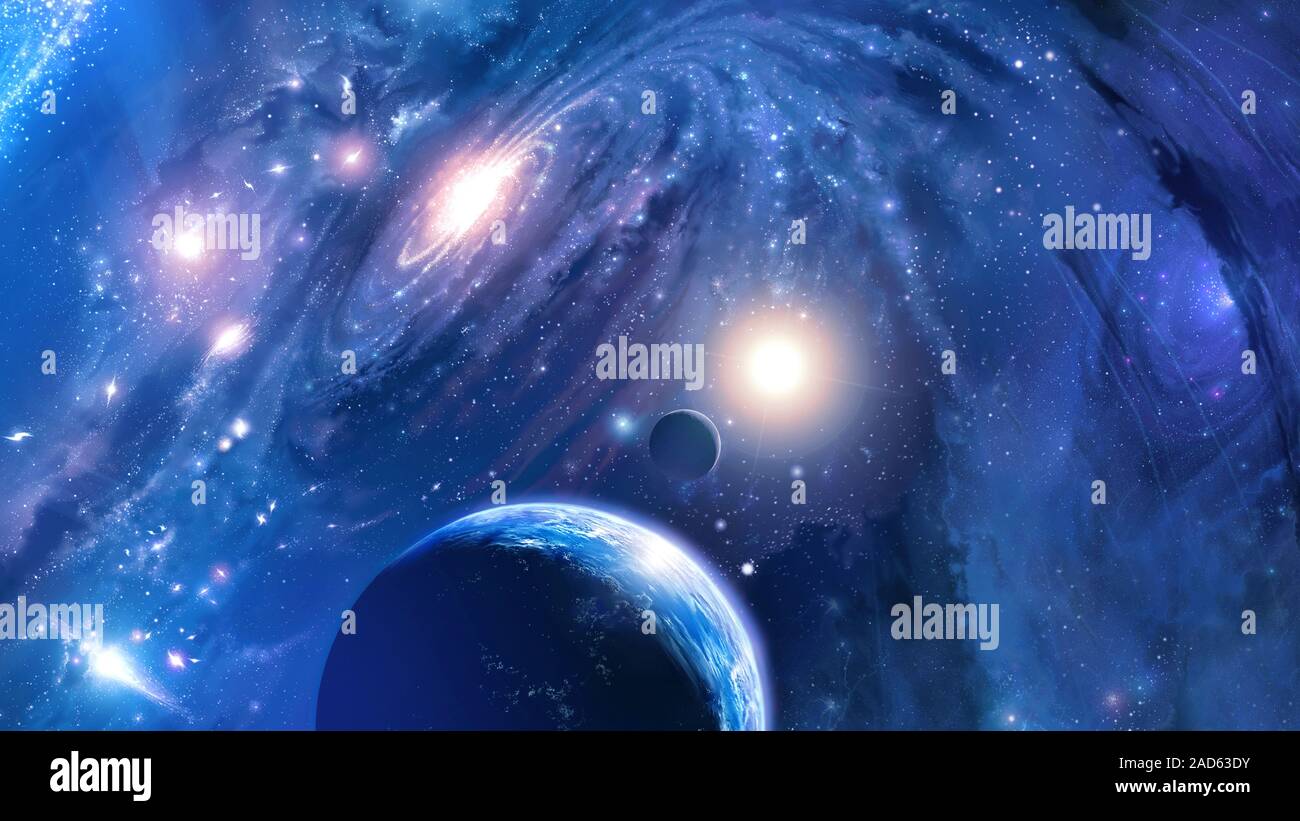 Alien planet in space. Illustration of an extrasolar planet and its ...