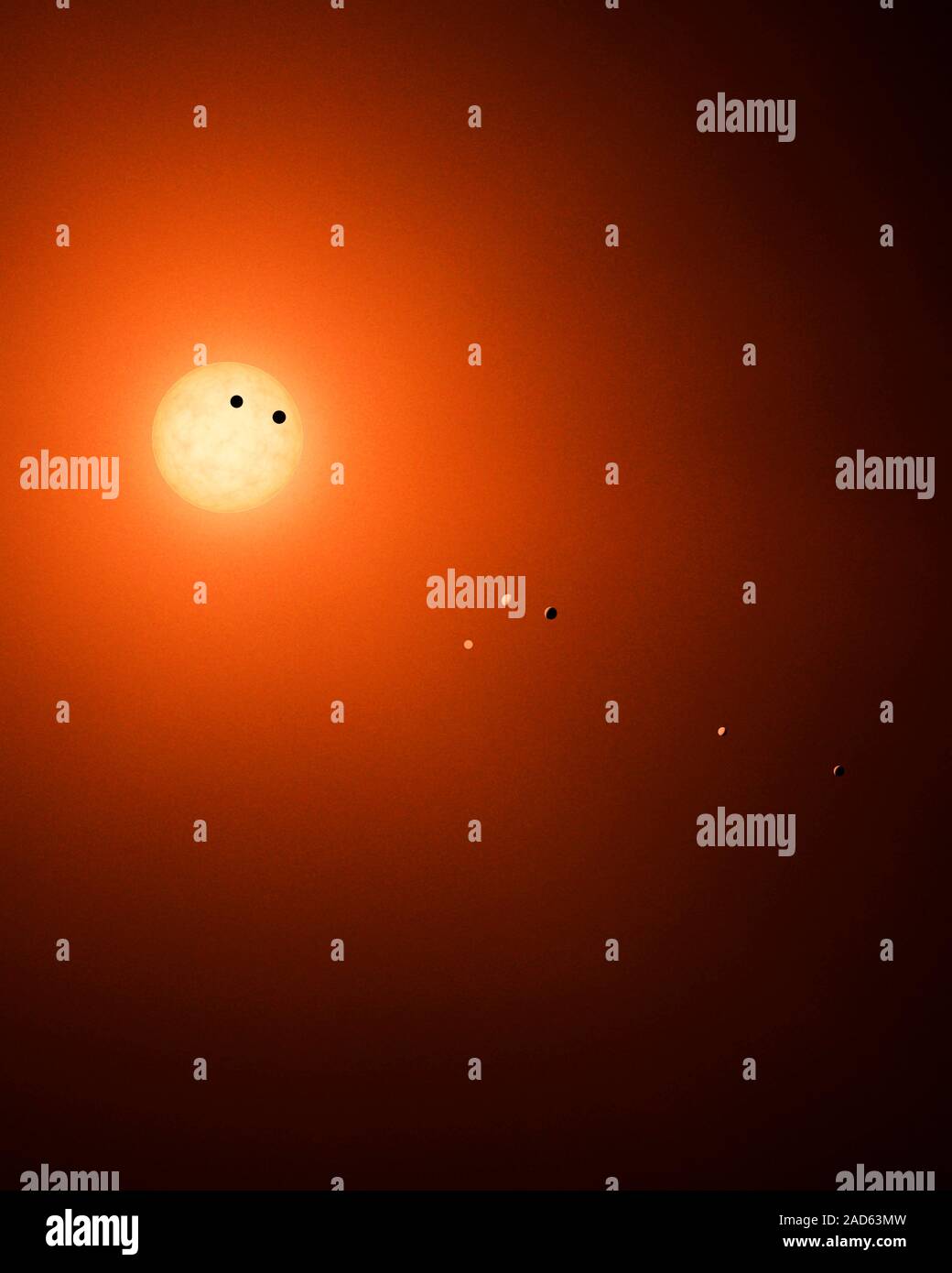 TRAPPIST-1 dwarf star and its planets. Illustration of the ultra-cool ...