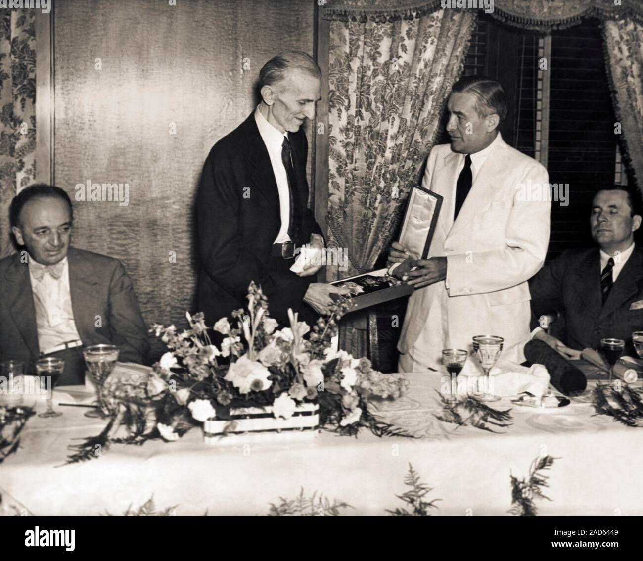 Reception honouring Tesla, 1937. Serb-US physicist and electrical ...