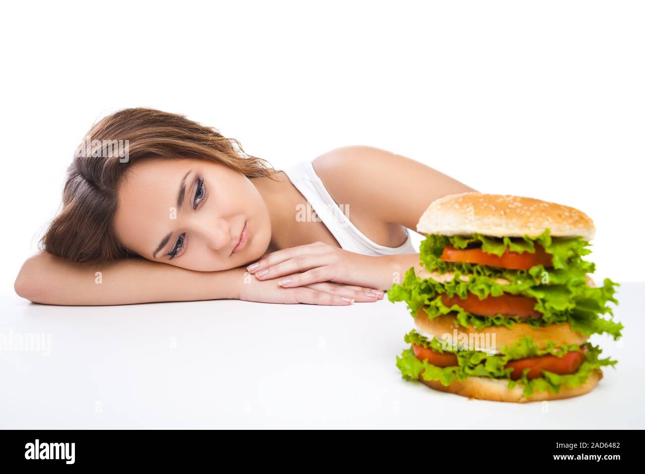 Healthy woman rejecting junk food isolated Stock Photo - Alamy