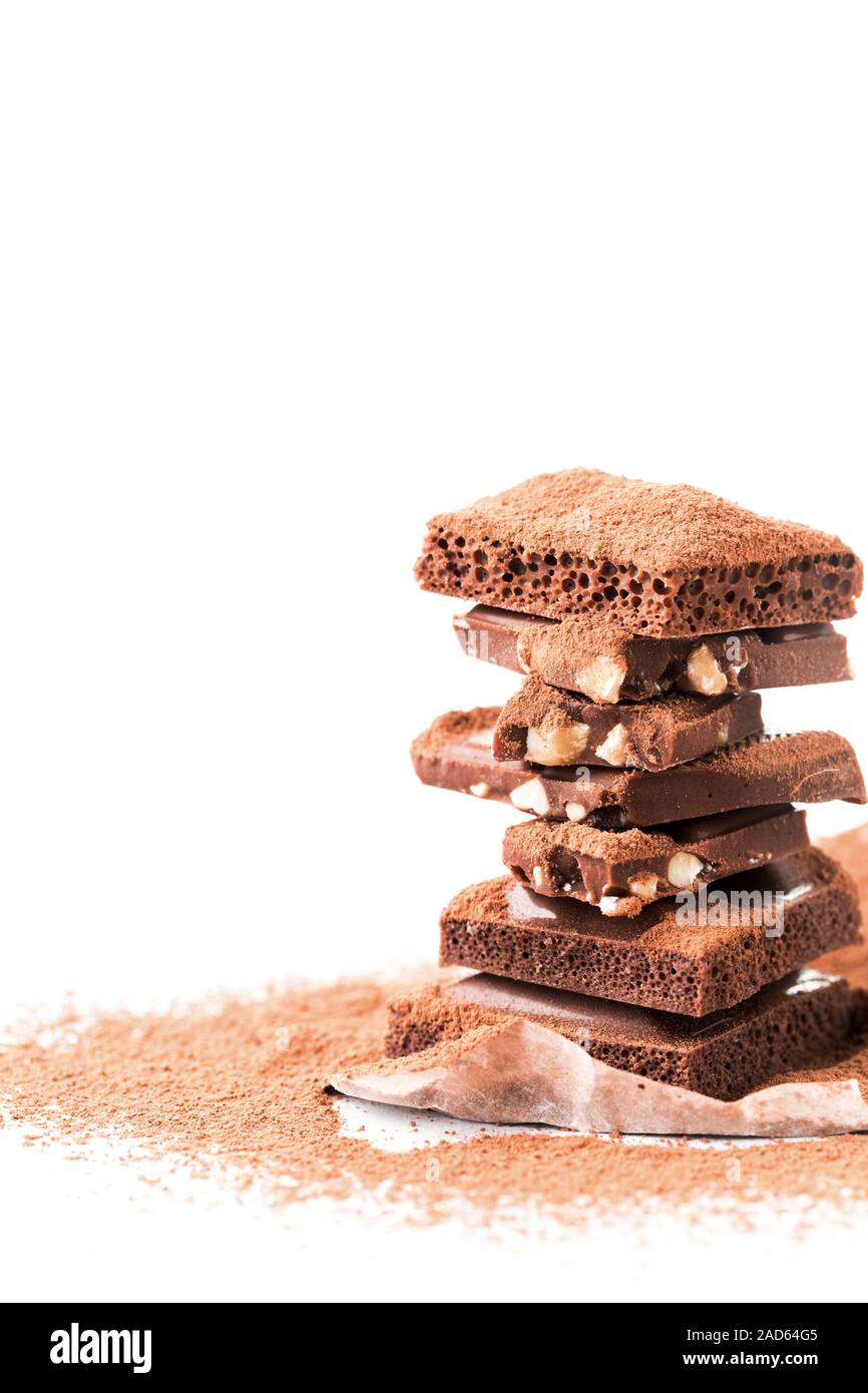 Cocoa beans chocolate pieces Cut Out Stock Images & Pictures - Alamy