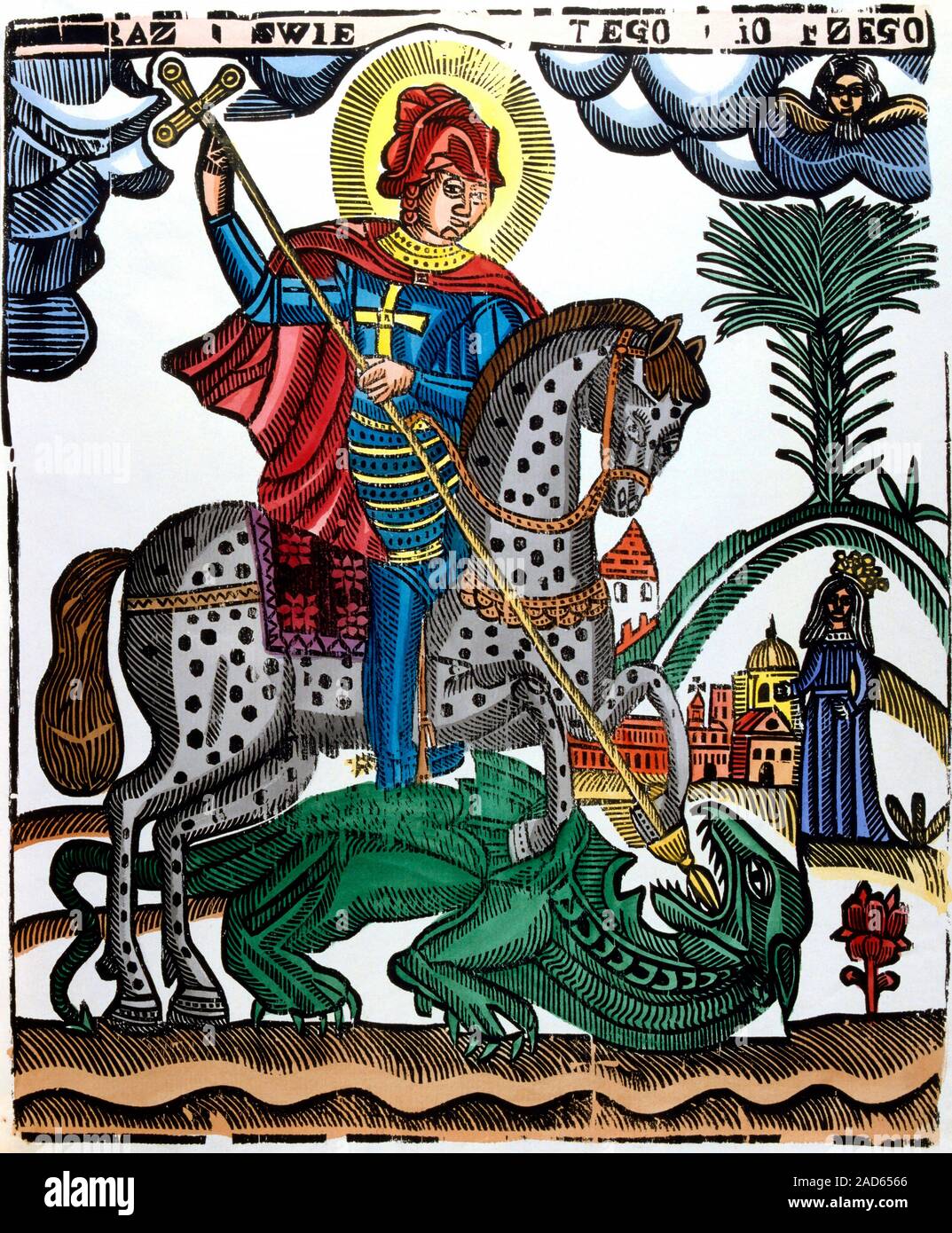 Illustration of St George killing the dragon. St George was a Roman ...