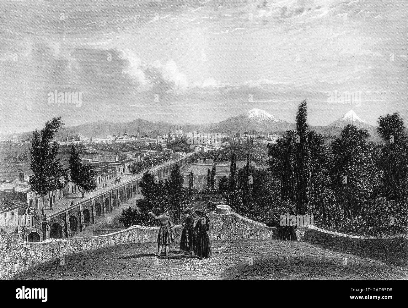 19th Century Mexico. 19th Century illustration of men on a road outside ...